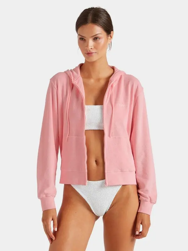 Hunza G Terry Towelling Zip Up Hoodie - Pink