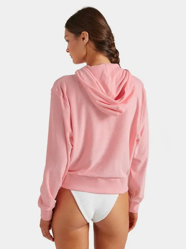 Hunza G Terry Towelling Zip Up Hoodie - Pink