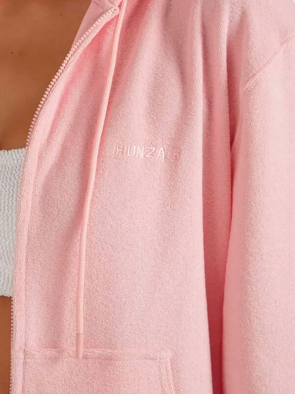 Hunza G Terry Towelling Zip Up Hoodie - Pink