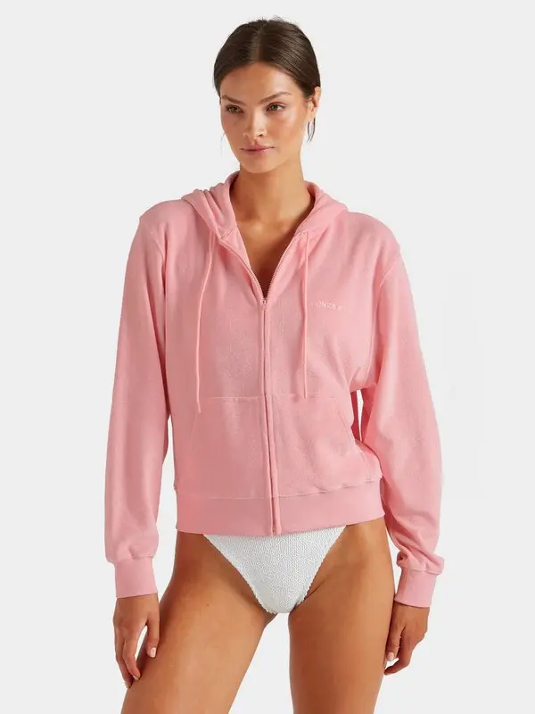 Hunza G Terry Towelling Zip Up Hoodie - Pink