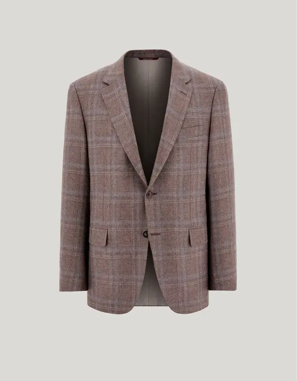 Canali Walnut And Lilac Silk And Cashmere Regular-fit Overcheck Jacket - Brown