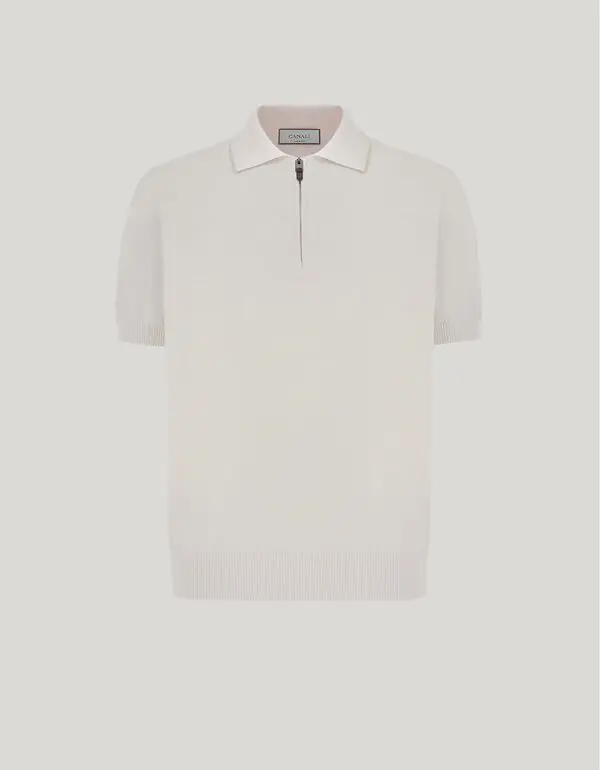 Canali Giza Cotton Polo Shirt With Zipper And Contrasting Piping - White