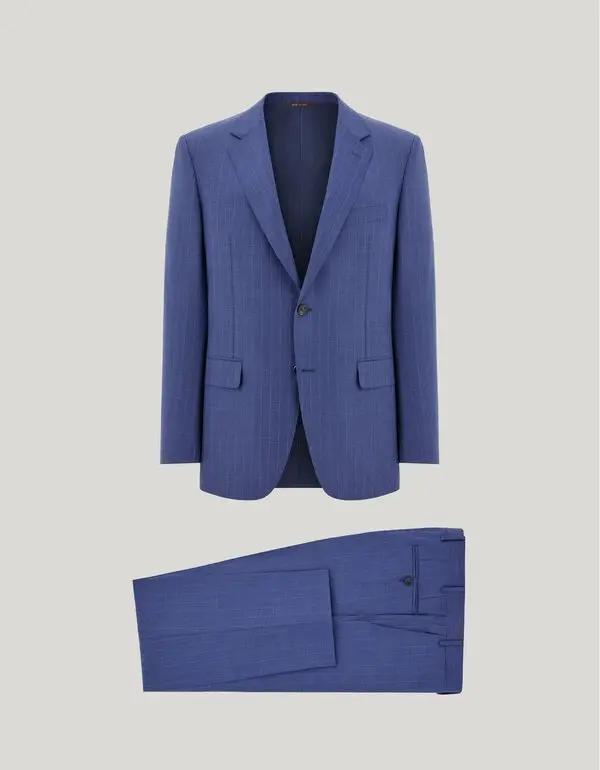 Canali 150's Wool And Silk Regular-fit Suit With Pinstripes - Light Blue
