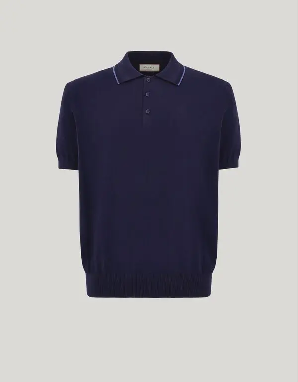 Canali Garment-dyed Giza Cotton Polo Shirt With Contrasting Piping - Blue