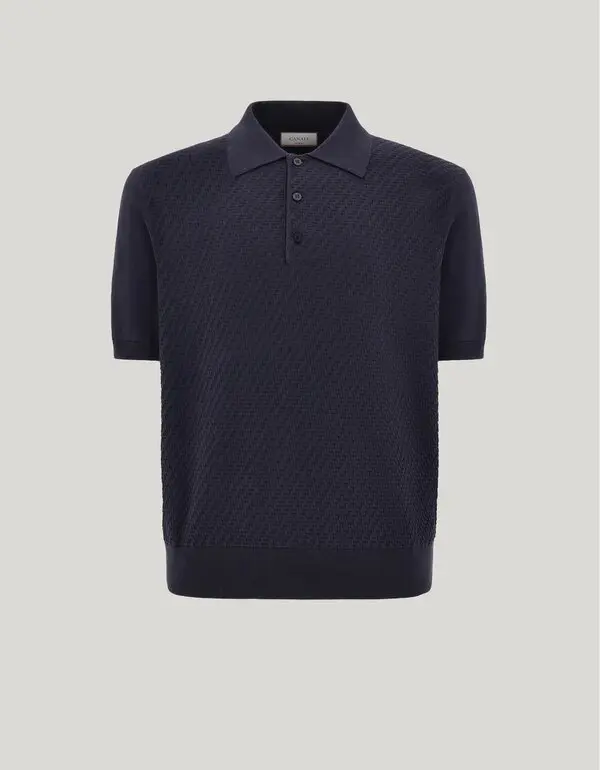 Canali Cotton And Silk Regular-fit Polo Shirt With Microstructure - Blue