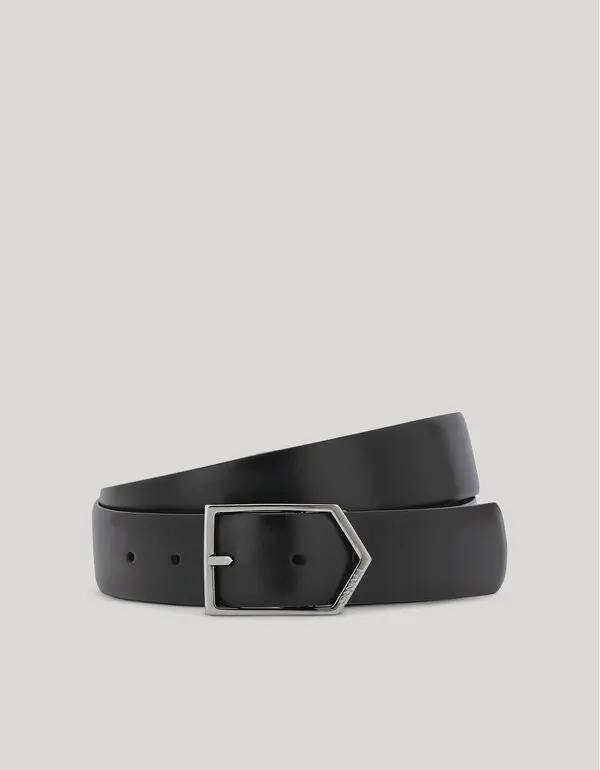 Canali Reversible Leather Belt With Arrow Buckle - Black