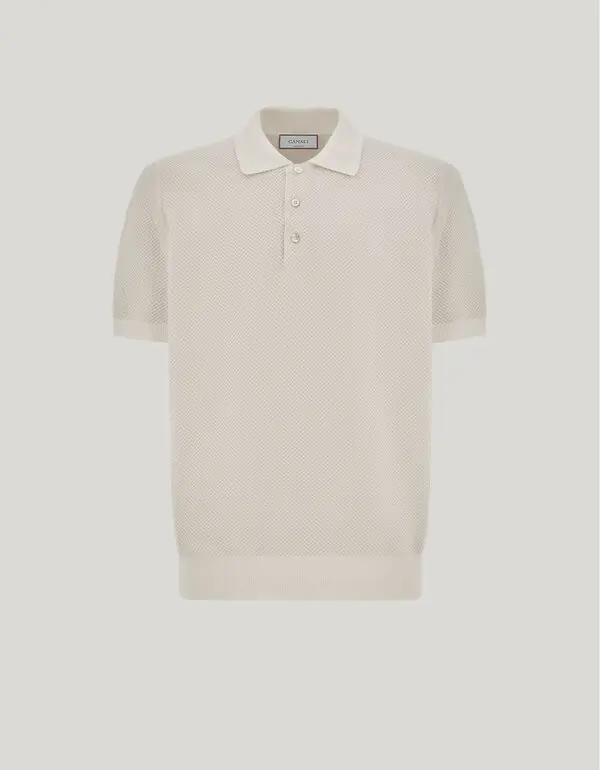 Canali Microstructured Cotton Polo Shirt With Plain-knit Collar - White