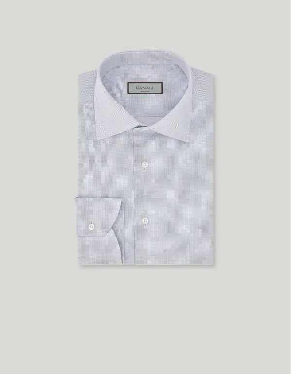 Canali Impeccabile Cotton Micro-plaid Regular-fit Shirt - Light Blue