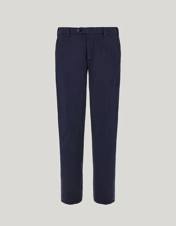 Canali Navy Regular Fit Chino Pants In Cotton And Silk Gabardine