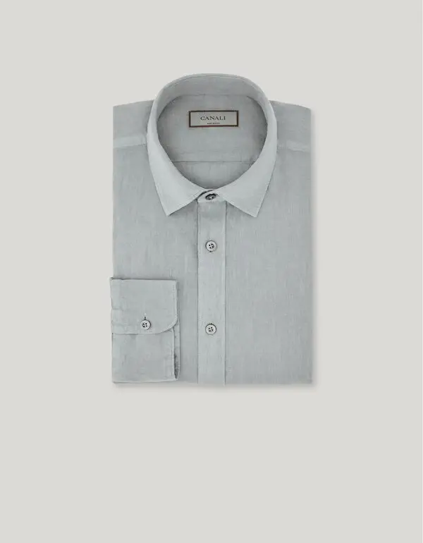Canali Garment-dyed Linen Regular-fit Shirt With Narrow Pointed Collar - Green