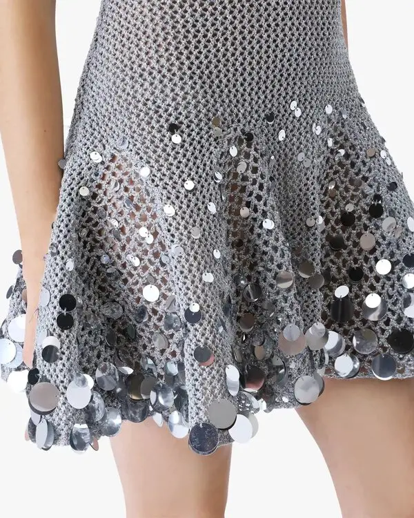casablanca crochet mini dress Silver Crochet Mirror Mini Dress