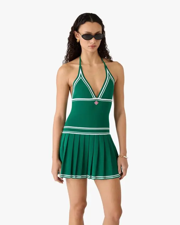 Casablanca Pleated Halter Mini Dress - Green