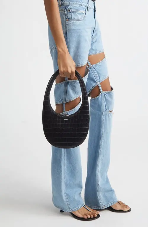 Coperni Swipe Croc-embossed Leather Handbag - Black