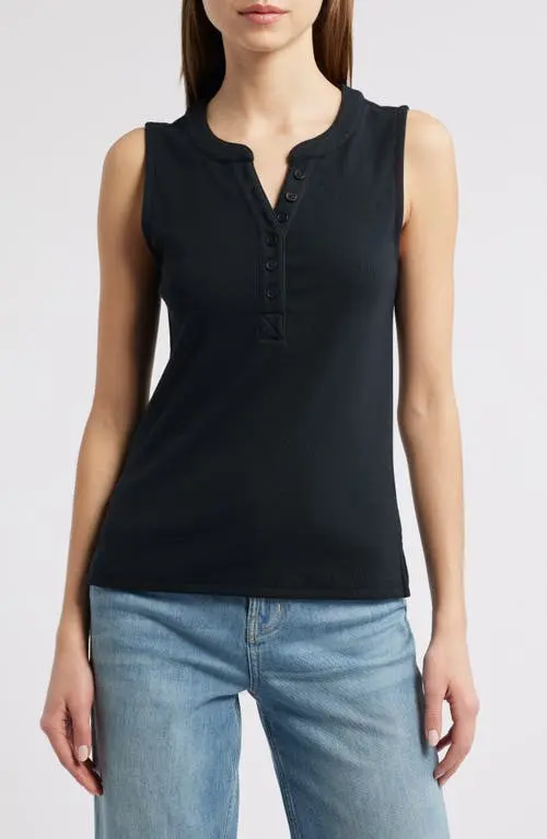 Rails Mayla Rib Henley Tank - Black