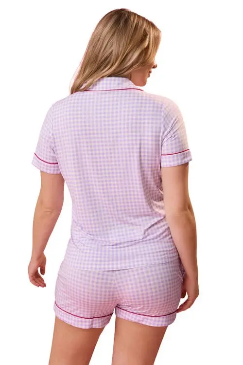 KINDRED BRAVELY Clea Maternity & Postpartum Short Sleeve Pajama Set - Lavender Gingham