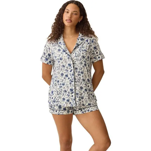 KINDRED BRAVELY Clea Maternity & Postpartum Short Sleeve Pajama Set - Navy Toile