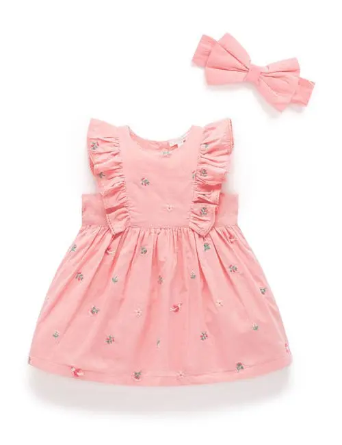 PUREBABY Broderie Dress & Headband - Swallow Broderie