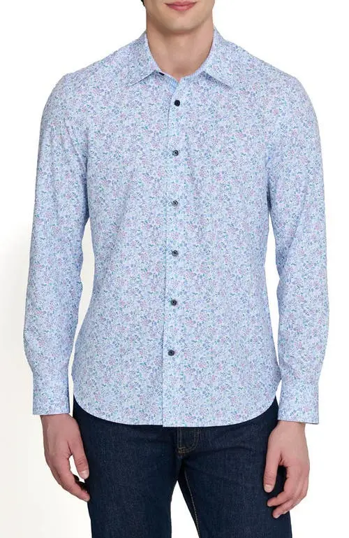 CON.STRUCT Slim Fit Budding Floral Performance Long Sleeve Shirt - Blue Purple