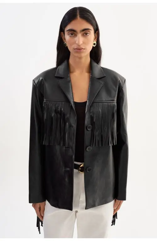 LAMARQUE Rianne Leather Fringe Jacket - Black