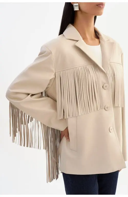 LAMARQUE Rianne Leather Fringe Jacket - Bone