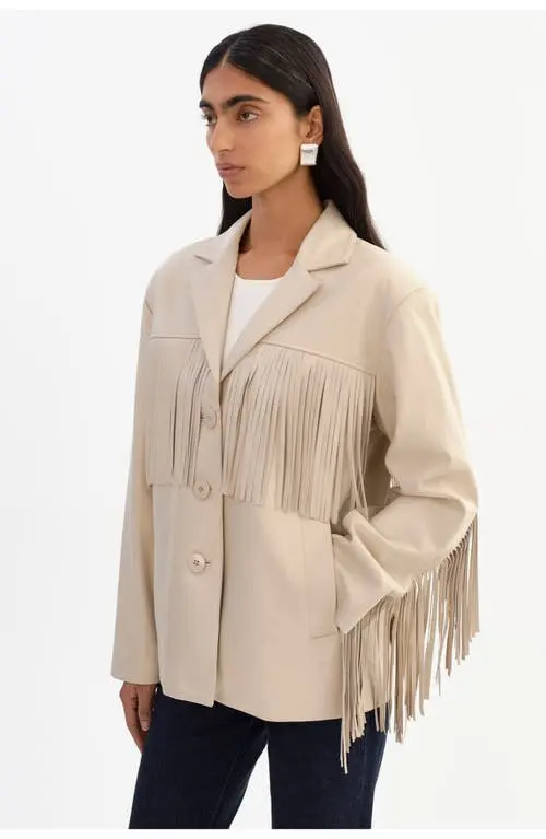 LAMARQUE Rianne Leather Fringe Jacket - Bone
