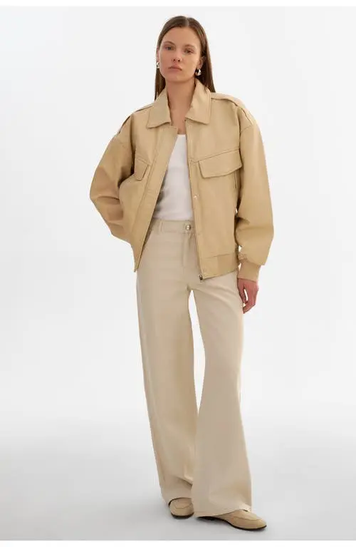 LAMARQUE Trevanna Leather Bomber Jacket - Blond