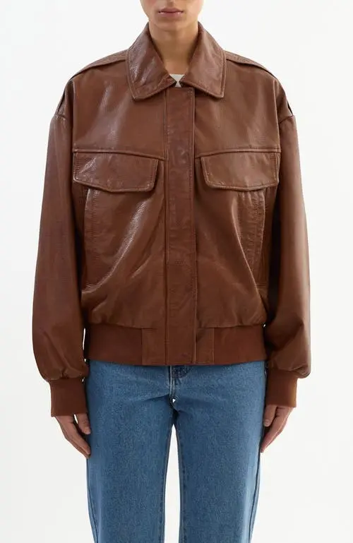 LAMARQUE Trevanna Leather Bomber Jacket - Cognac