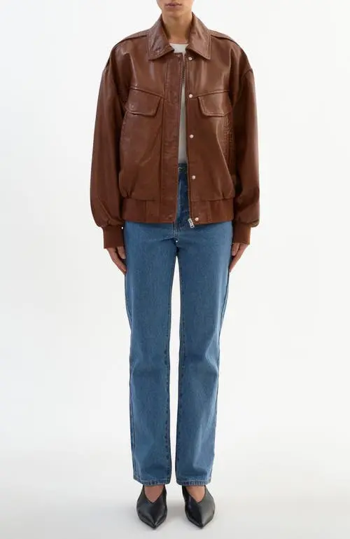 LAMARQUE Trevanna Leather Bomber Jacket - Cognac