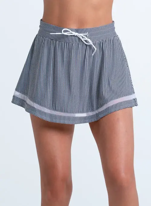 Lucky In Love High Waist Seersucker Skirt - Navy