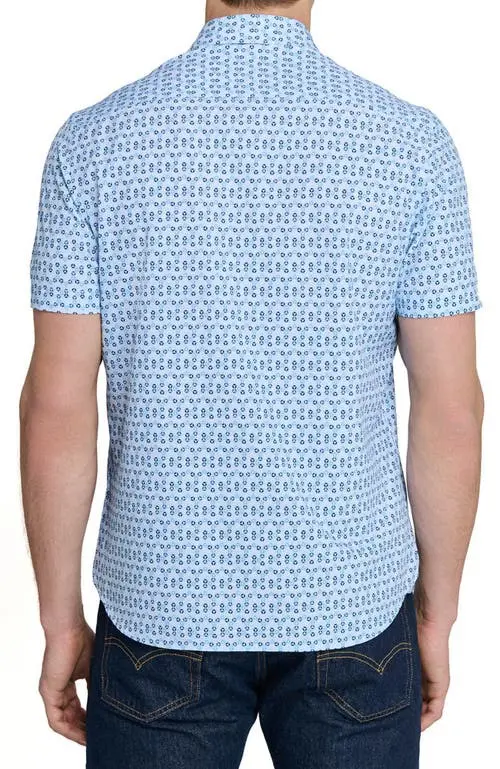 CON.STRUCT Slim Fit Circle Geo Performance Short Sleeve Shirt - Light Blue/navy