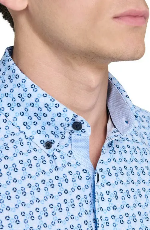 CON.STRUCT Slim Fit Circle Geo Performance Short Sleeve Shirt - Light Blue/navy