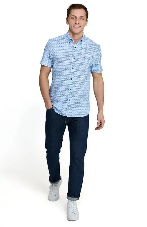 CON.STRUCT Slim Fit Circle Geo Performance Short Sleeve Shirt - Light Blue/navy