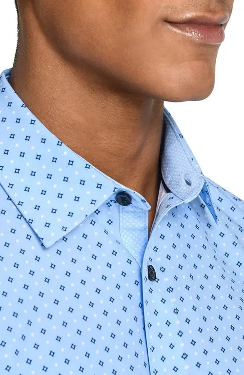CON.STRUCT Slim Fit Diamond Dot Performance Long Sleeve Shirt - Light Blue/navy