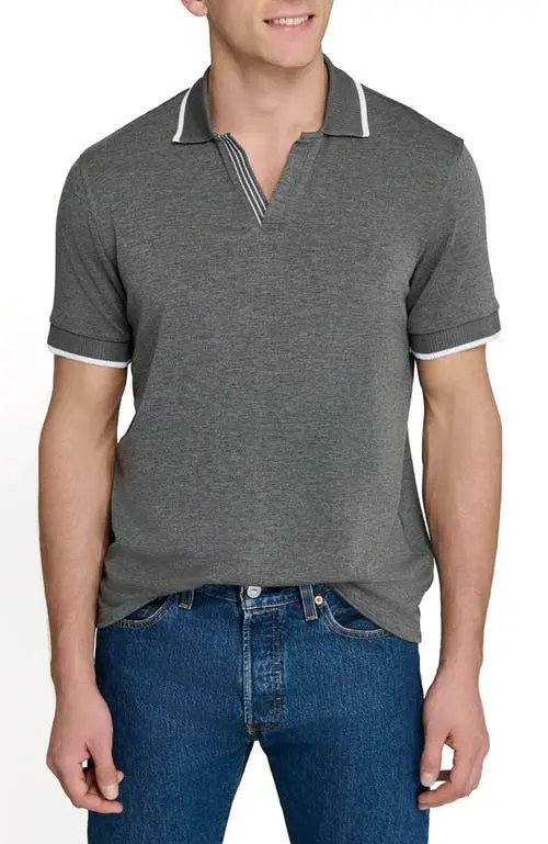 CON.STRUCT Slim Fit Solid Johnny Collar Short Sleeve Polo - Grey