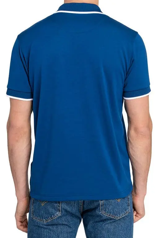 CON.STRUCT Slim Fit Solid Johnny Collar Short Sleeve Polo - Navy