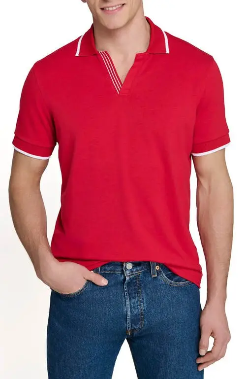 CON.STRUCT Slim Fit Solid Johnny Collar Short Sleeve Polo - Red