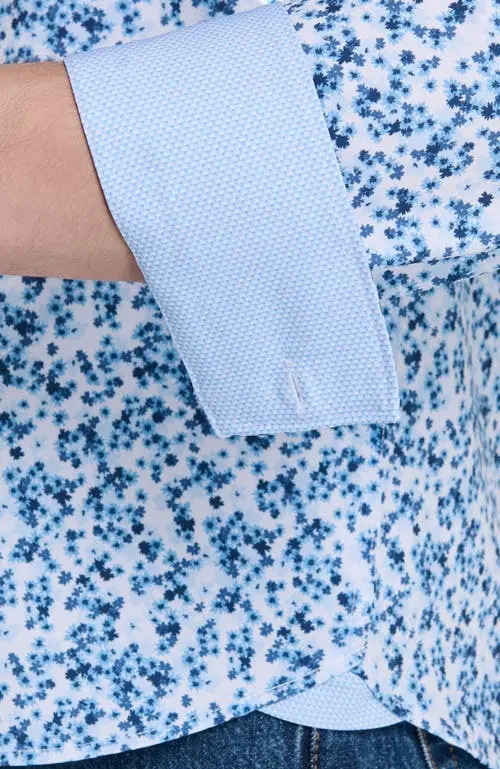 CON.STRUCT Slim Fit Floral Cluster Performance Long Sleeve Shirt - White/blue