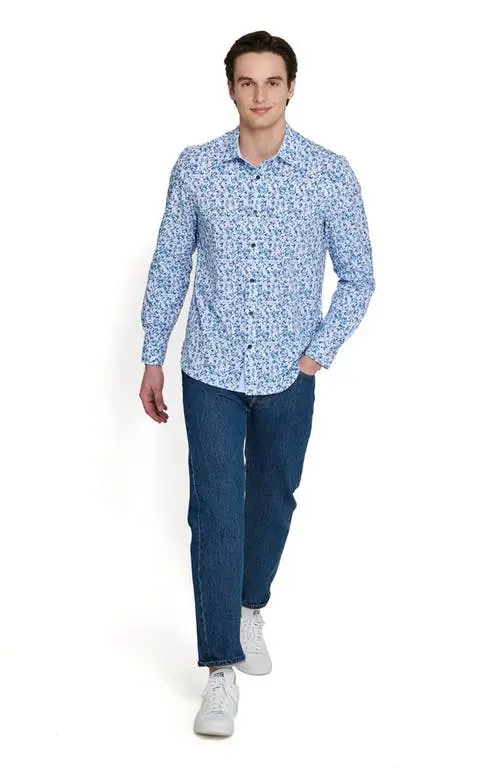 CON.STRUCT Slim Fit Floral Cluster Performance Long Sleeve Shirt - White/blue