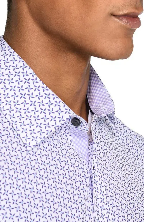 CON.STRUCT Slim Fit Pinwheel Floral Performance Long Sleeve Shirt - White/purple