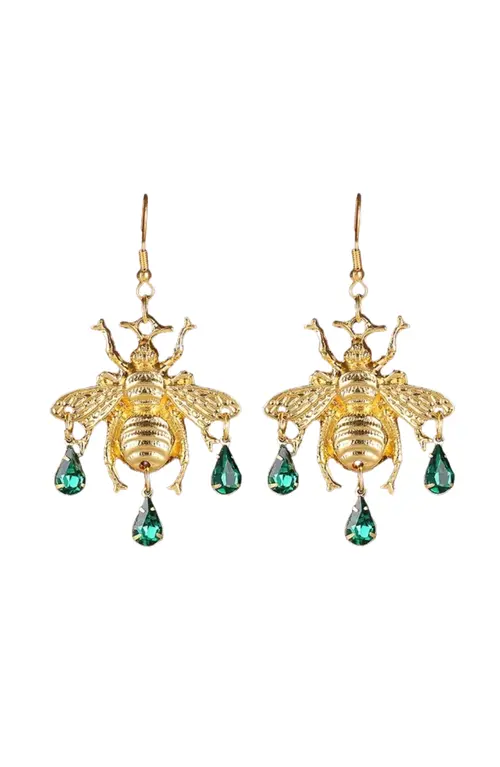HUMANIST BEAUTY Vintage Cicada Gem Drop Earrings - Green
