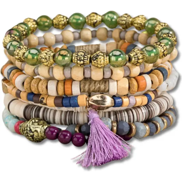 HUMANIST BEAUTY Abundance Stacking Bracelet Set - Mauve/green/gold