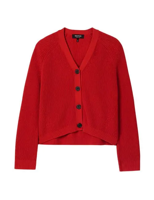Whistles Cotton V-neck Cardigan - Red
