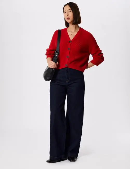 Whistles Cotton V-neck Cardigan - Red