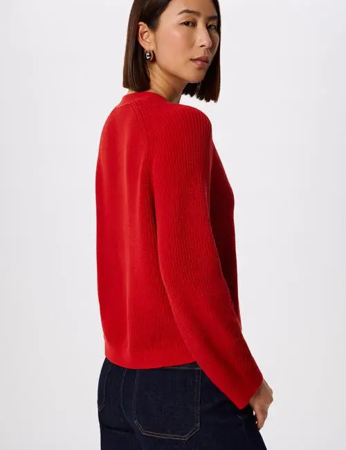 Whistles Cotton V-neck Cardigan - Red