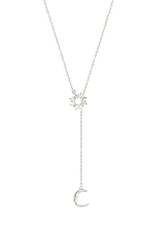 HUMANIST BEAUTY Sun And Moon Lariat Necklace - Silver