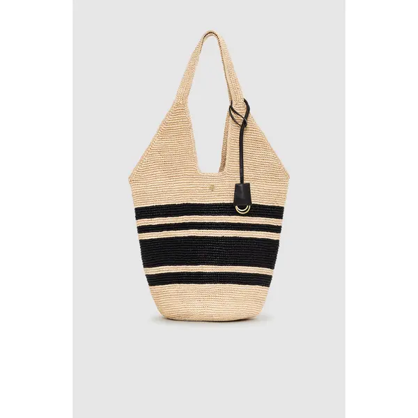 ANINE BING Leah Logo Hobo Bag - Black And Natural Stripe