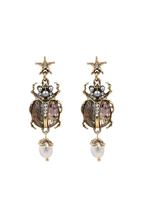 HUMANIST BEAUTY Scarab Pearl Drop Earrings - Burnished Gold