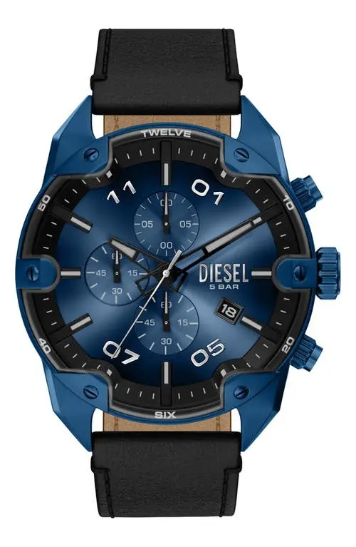 DIESEL® Chronograph Leather Strap Watch - Blue