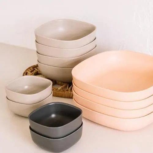 EKOBO Square Cereal Bowlset Of 4 - Stone