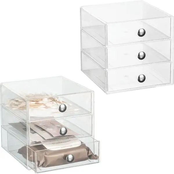 IDESIGN Stackable 3-drawer Vanity Makeup Organizerset Of 2 - Clear